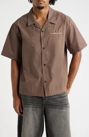 PACSUN Ca Embroidered Camp Shirt