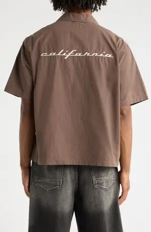 PACSUN Ca Embroidered Camp Shirt