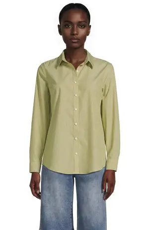 LANDS' END Tall No Iron Button Front Shirt - Chartreuse Thin Stripe