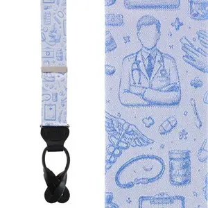Trafalgar Medical Alert Silk Novelty Button End Suspenders - Light Blue