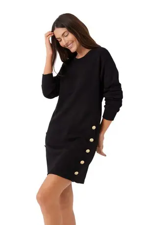 Karen Kane Button Detail Crewneck Long Sleeve Dress