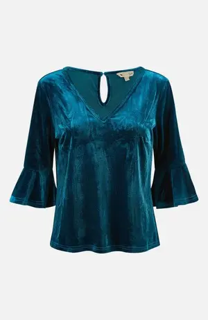 YUMI Fluted Sleeve Relaxed Fit Top - Teal