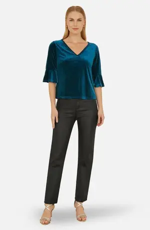 YUMI Fluted Sleeve Relaxed Fit Top - Teal