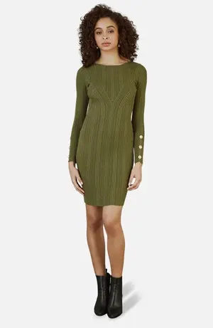YUMI Fitted Button-detail Shimmery Midi Dress - Green