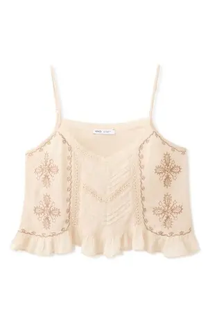 Mango Embroidered Crinkled Camisole