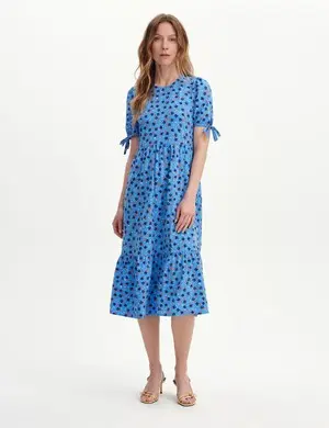 FINERY LONDON Petite Jessa Tiered Short Sleeve Midi Dress - Blue Ditsy
