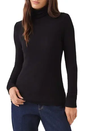 Karen Kane Ribbed Turtleneck Top - Black