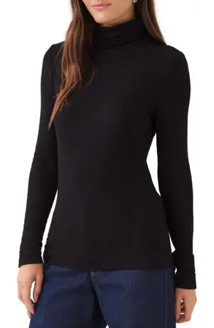 Karen Kane Ribbed Turtleneck Top - Black