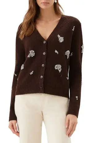 Karen Kane Rhinestone Cardigan Chocolate
