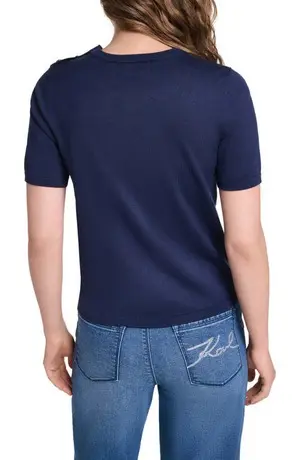 Karl Lagerfeld Paris K Short Sleeve Sweater With Shoulder Buttons - Navy