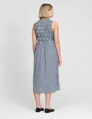 FINERY LONDON Petite Hadlee Gingham Shirred Midi Dress