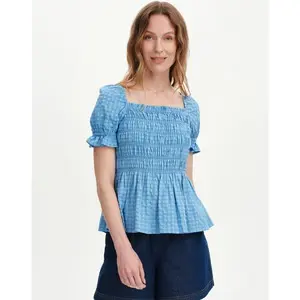 FINERY LONDON Cynthia Shirred Gingham Seersucker Top