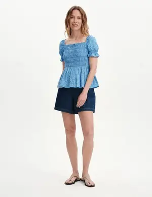 FINERY LONDON Cynthia Shirred Gingham Seersucker Top