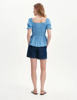 FINERY LONDON Cynthia Shirred Gingham Seersucker Top