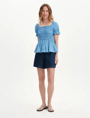 FINERY LONDON Cynthia Shirred Gingham Seersucker Top