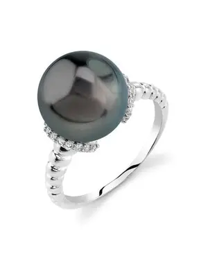 The Pearl Source Tahitian South Sea Pearl And Diamond Ring In 14k Gold - White Gold