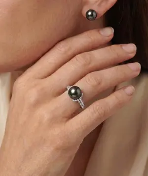 The Pearl Source Tahitian South Sea Pearl And Diamond Ring In 14k Gold - White Gold