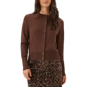 Karen Kane Crewneck Button-up Cardigan Chocolate