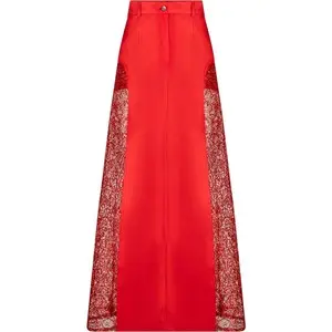 UCHÈ Uché Denim Maxi Skirt With Sequin Lace Panels