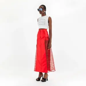 UCHÈ Uché Denim Maxi Skirt With Sequin Lace Panels