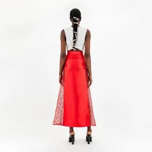 UCHÈ Uché Denim Maxi Skirt With Sequin Lace Panels