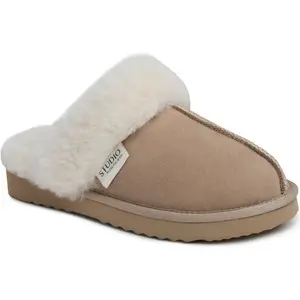 CELTIC & CO. Shearling Fur Edge Mule Slippers - Camel