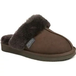 CELTIC & CO. Shearling Fur Edge Mule Slippers - Chocolate
