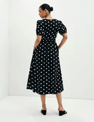 FINERY LONDON Addison Polka Dot Cotton Midi Dress - Black Spot