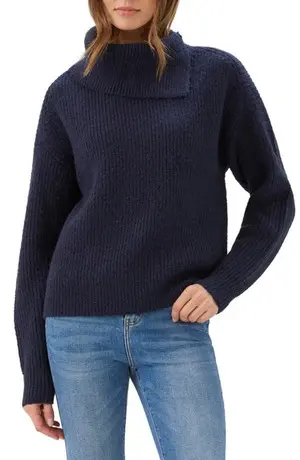 Karen Kane Split Neck Sweater Navy