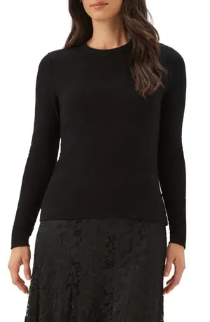 Karen Kane Ribbed Long Sleeve Crewneck Top - Black