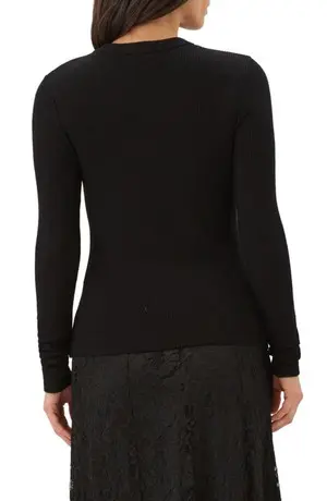 Karen Kane Ribbed Long Sleeve Crewneck Top - Black