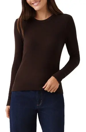 Karen Kane Ribbed Long Sleeve Crewneck Top - Chocolate