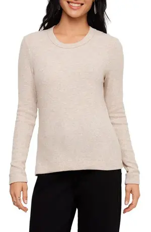 Karen Kane Ribbed Long Sleeve Crewneck Top - Oatmeal