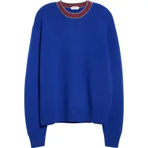 Versace Greca Border Crewneck Wool & Cashmere Sweater - Bluette