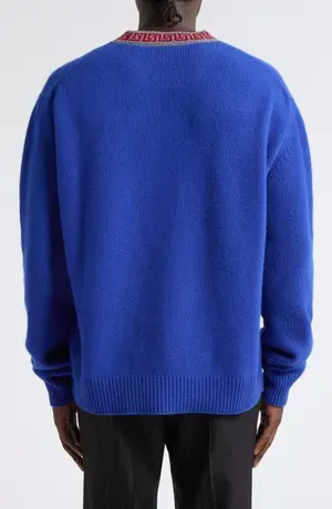 Versace Greca Border Crewneck Wool & Cashmere Sweater - Bluette