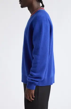 Versace Greca Border Crewneck Wool & Cashmere Sweater - Bluette