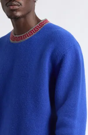 Versace Greca Border Crewneck Wool & Cashmere Sweater - Bluette