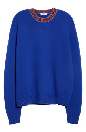 Versace Greca Border Crewneck Wool & Cashmere Sweater - Bluette