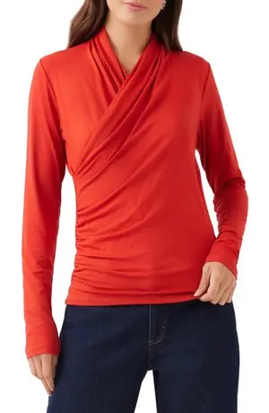 Karen Kane Crossover Side Shirred Top Rust