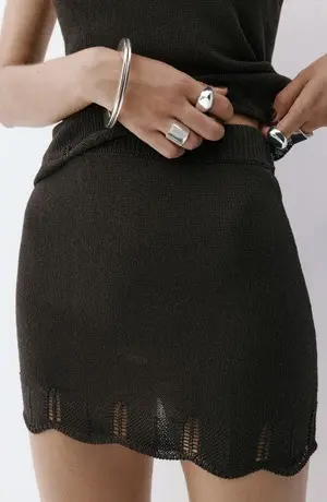 Mango Scalloped Crochet Miniskirt