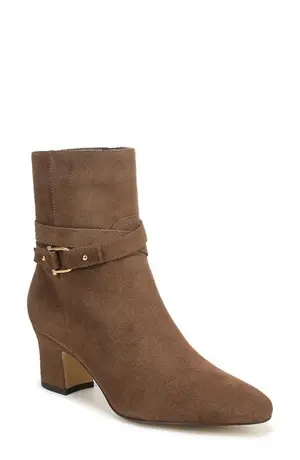 Franco Sarto Caden Leather Bootie With Buckled Ankle Strap - Brown Leather