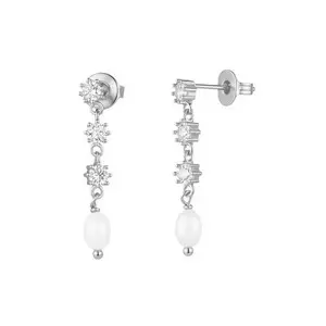 UNTAMED PETALS Claudette Drop Earrings With Crystal And Pearl - Metallic Silver