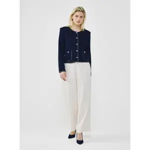 A.SHIMUS Lace Knit Cardigan With Tweed Lining And Metallic Accents - Navy