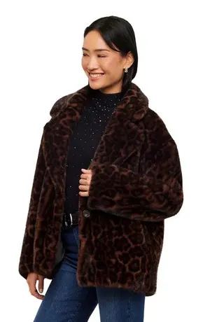 Karen Kane Print Faux Fur Coat