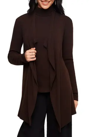 Karen Kane Ribbed Drape Front Cardigan Chocolate