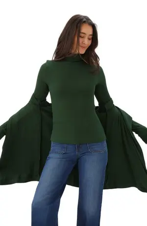 Karen Kane Ribbed Drape Front Cardigan - Forest Green