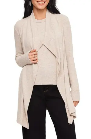 Karen Kane Ribbed Drape Front Cardigan - Oatmeal