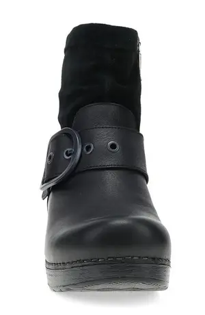 Dansko Leather Buckled Clog Boots - Black