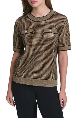 Karl Lagerfeld Paris Short Sleeve Sweater - Black/camel