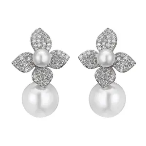 UNTAMED PETALS Magnolia Pearl And Crystal Earrings - Metallic Silver
